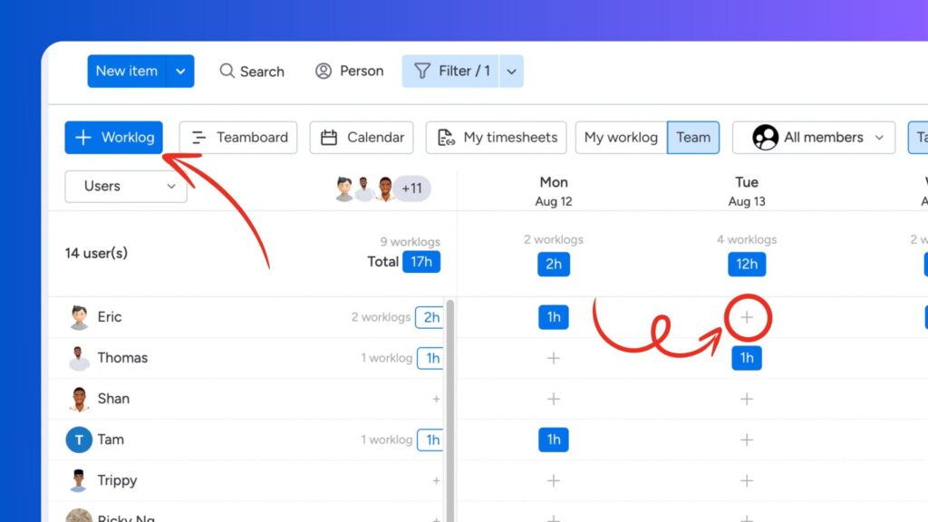 Timelogs and Timesheets | TeamBoard for monday.com
